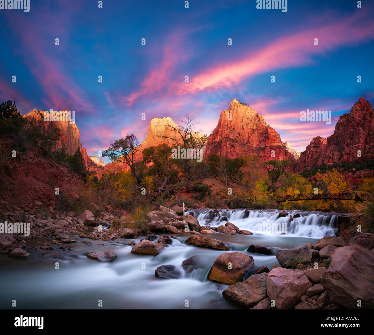 The Court of the Patriarchs in Zion National Park, Utah at sunrise ...