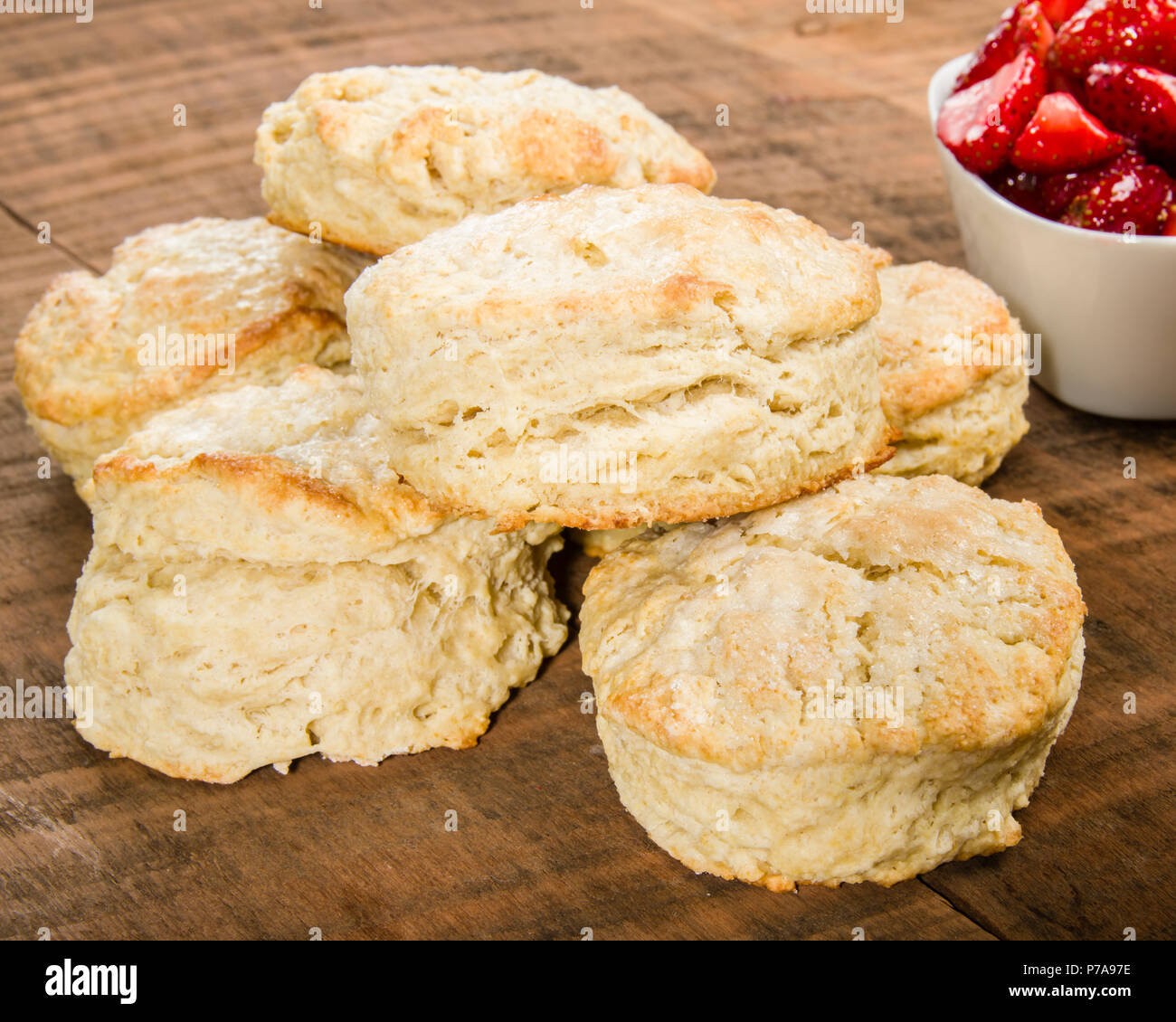 Biscuits stacked and ready to serve with strawberries Stock Photo - Alamy