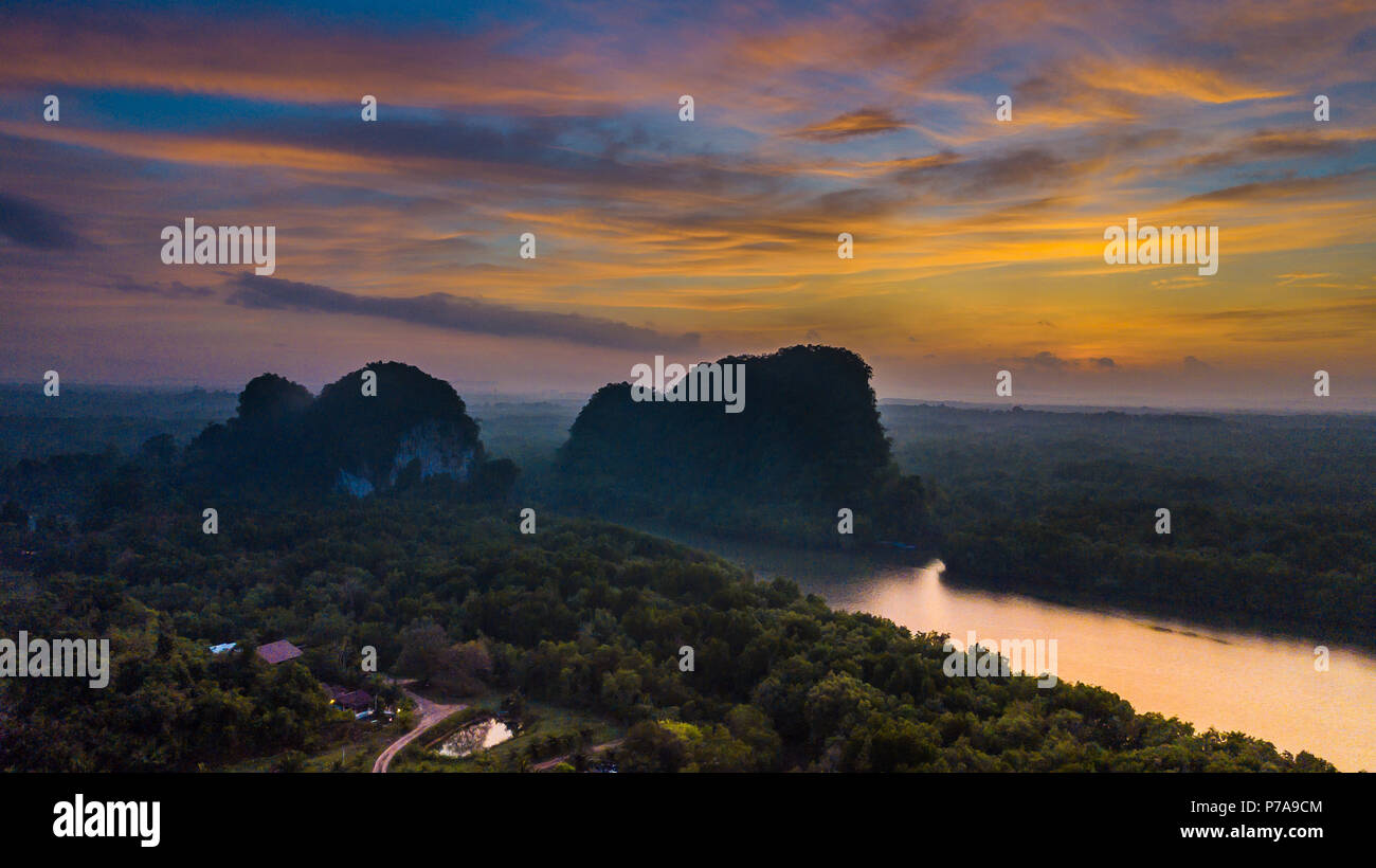 aerial view landscape of Mountain in Twilight time , Krabi Thailand ...