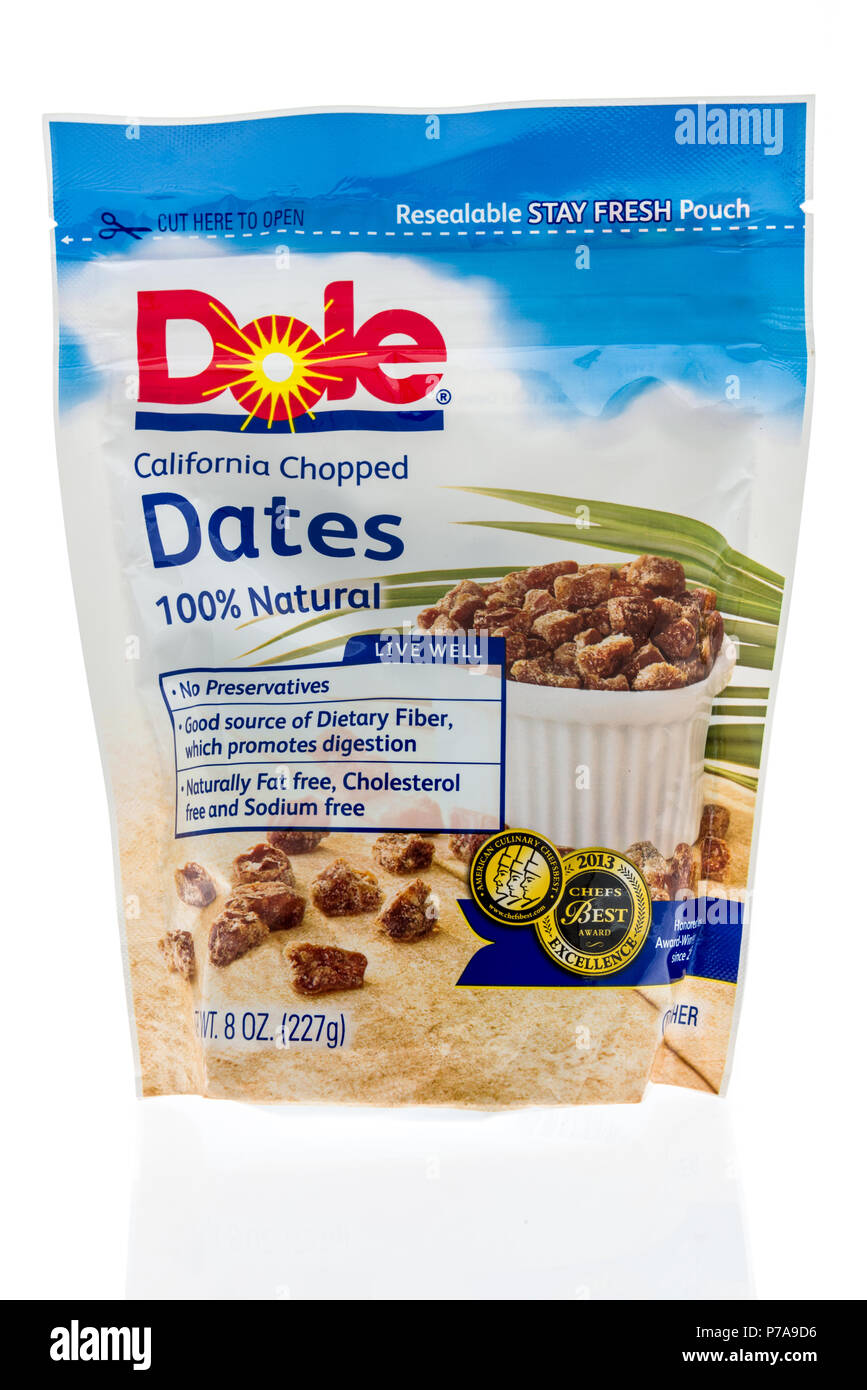 Winneconne, WI - 1 July 2018: A bag of Dole California chopped dates on ...