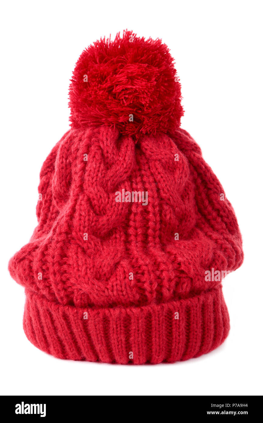 Red bobble hat isolated against a white background Stock Photo - Alamy