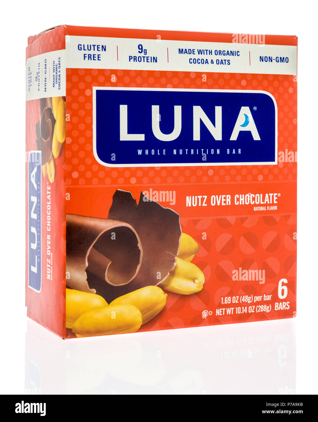 Winneconne, WI - 1 July 2018: A box of Luna whole nutrition bar in nutz ...