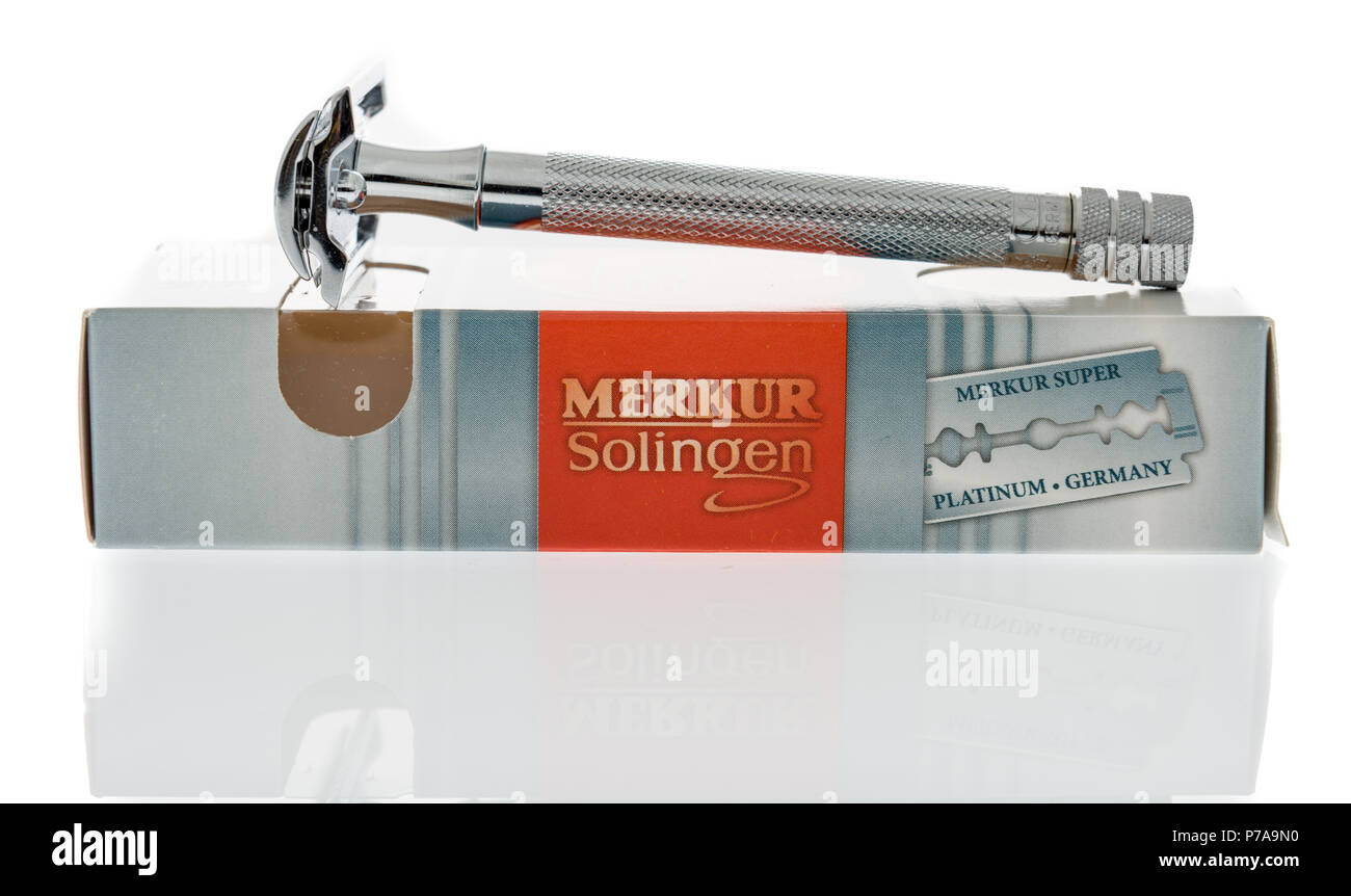 Winneconne, WI - 4 July 2018: A package of a Merkur Solingen double ...