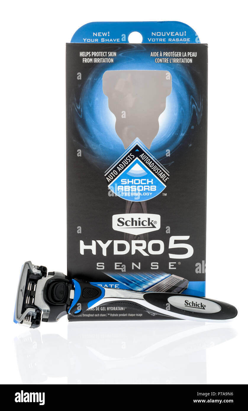 Winneconne, WI - 4 July 2018: A package of Shick Hydro five sense ...