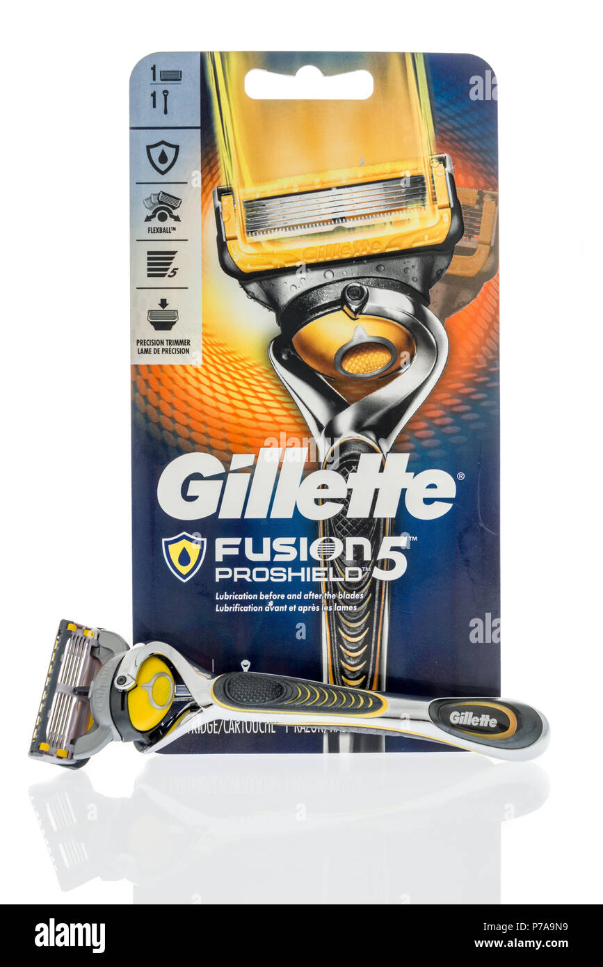 Winneconne, WI - 4 July 2018: A package of Gillette Fusion Proshield 5 ...