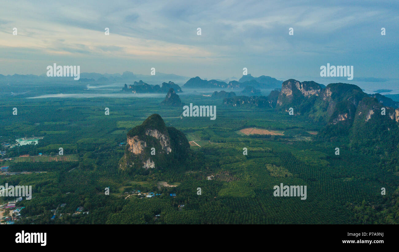 aerial view landscape of Mountain in Twilight time , Krabi Thailand ...