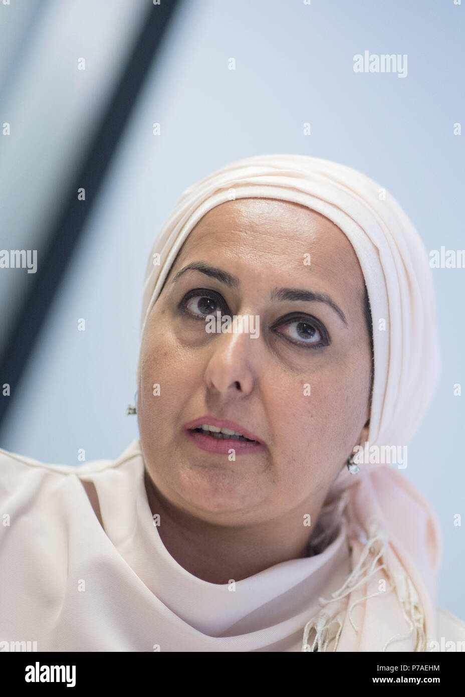 05 July 2018, Stuttgart, Germany: Fereshta Ludin (r), Teacher at a ...