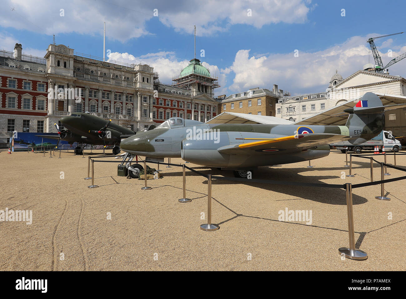 London, UK . 5th July 2018. Douglas DC3 Dakota, Gloster Meteor F4, RAF100 Aircraft Tour London ...