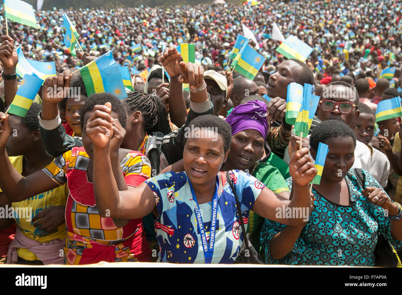 Muhanga, Rwanda. 5th July, 2018. People sing to celebrate the ...