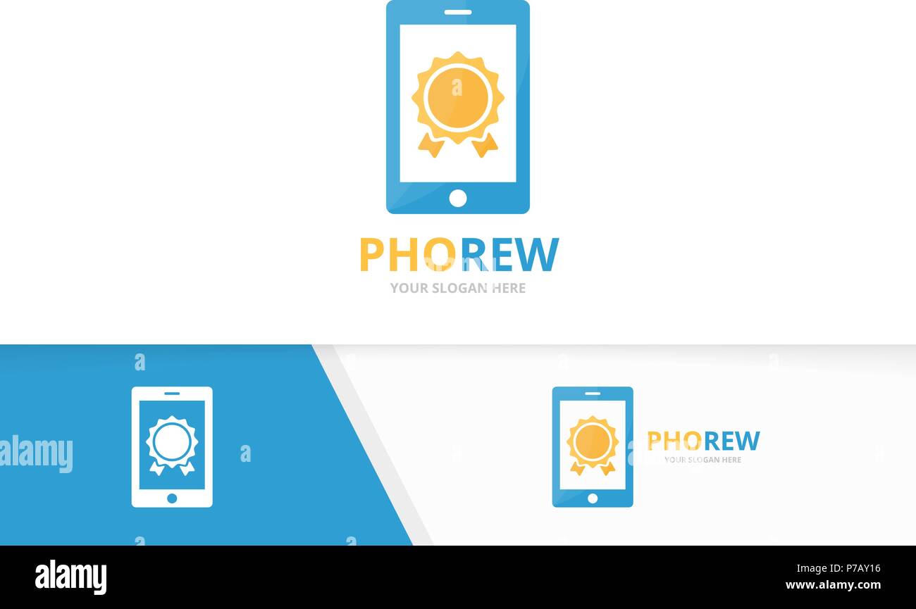 Vector reward and phone logo combination. Trophy and mobile symbol or ...