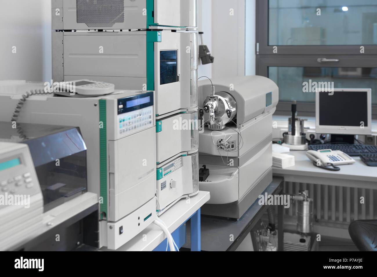 Scientific background out of focus. Modern laboratory interior out of ...