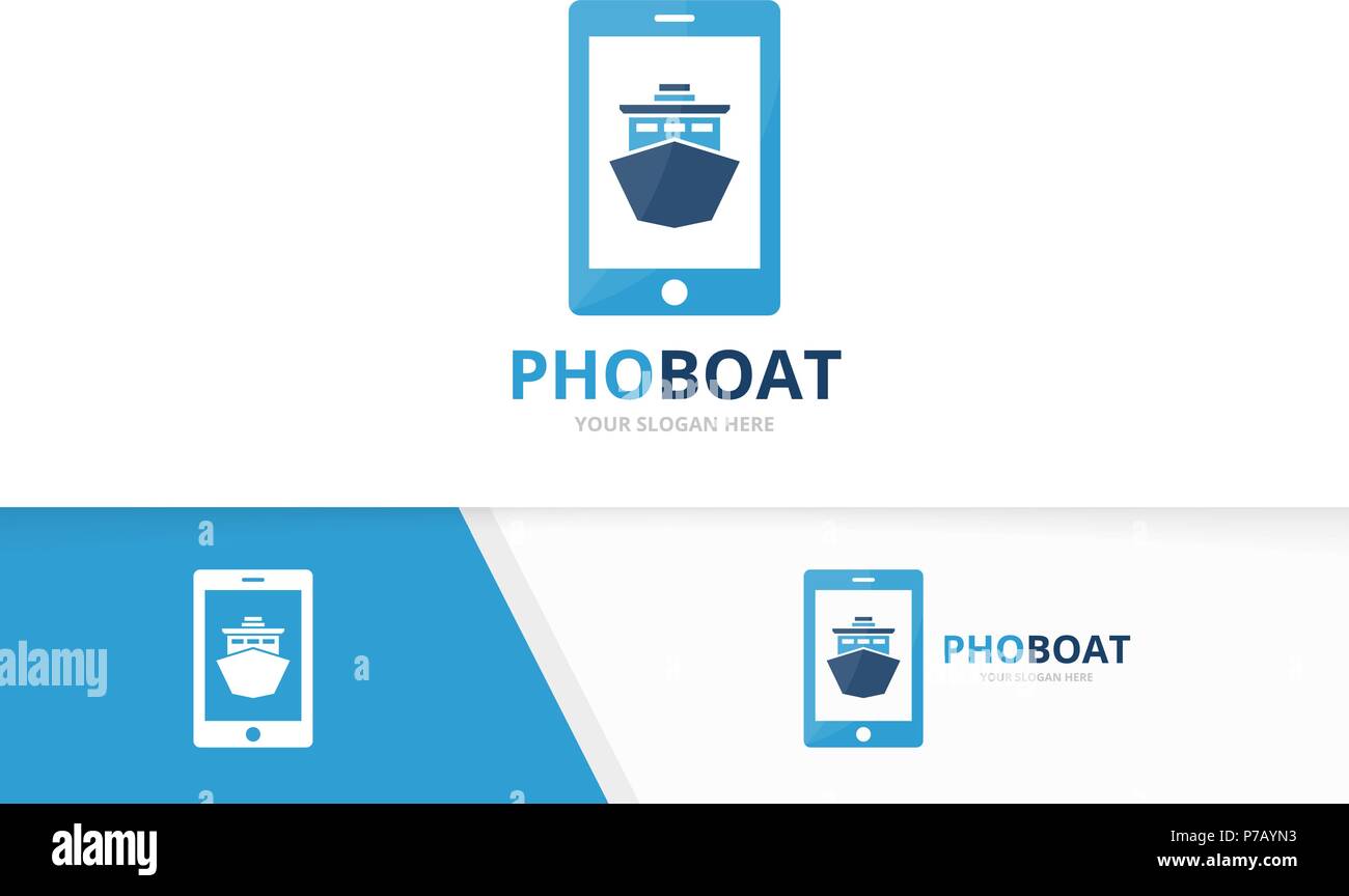 Vector ship and phone logo combination. Boat and mobile symbol or icon ...