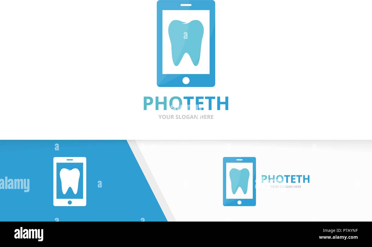 Vector tooth and phone logo combination. Dental and mobile symbol or ...