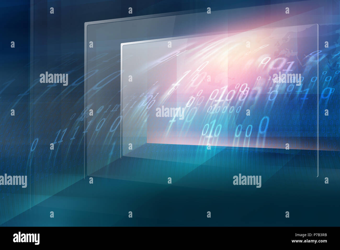 Digital technology with big screen and binary codes, futuristic digital ...