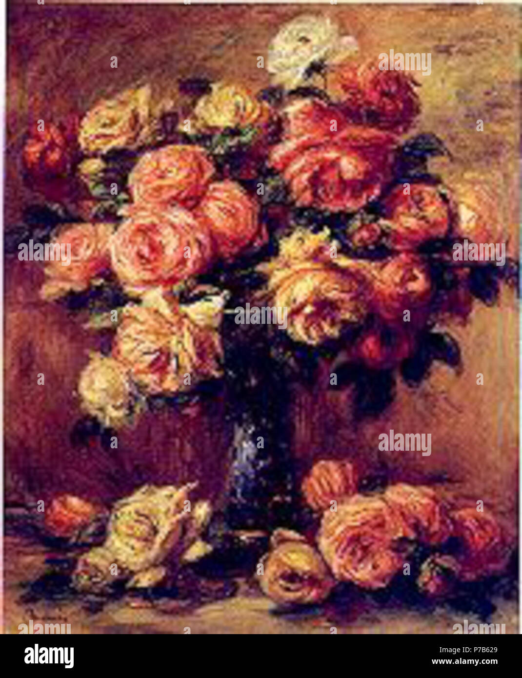 English: Roses in a vase painted by Pierre-Auguste Renoir . N/A 75 ...