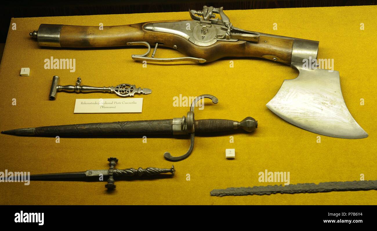 Showcase with different weapons. Pistols and daggers. 17th-18th ...