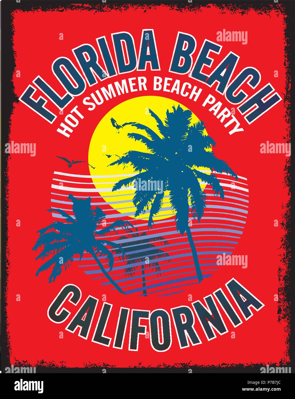 Vector illustration on the theme of surf and surf club florida Grunge ...