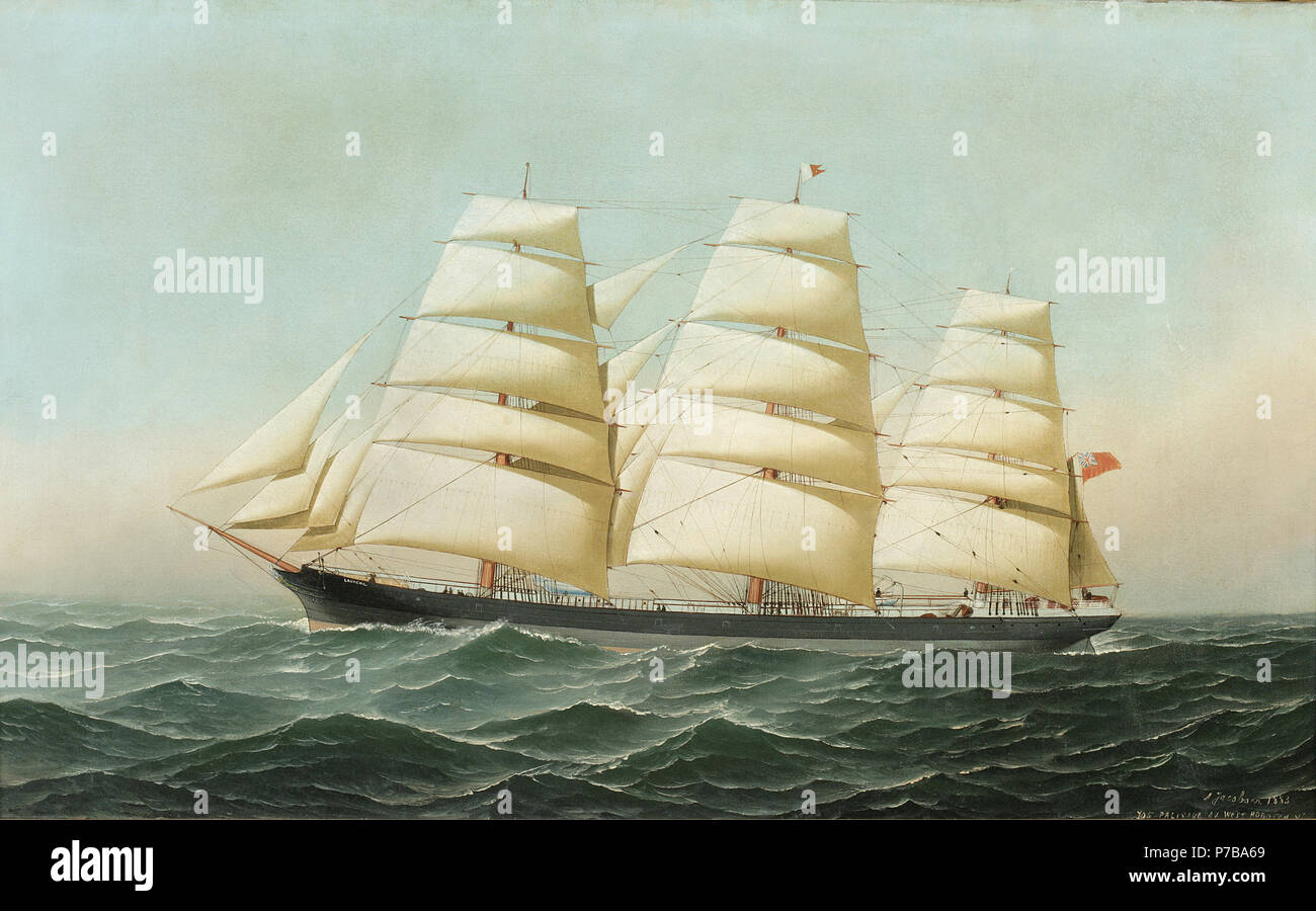 . The British clipper ship Laomene under full sail at sea 1883 46 ...