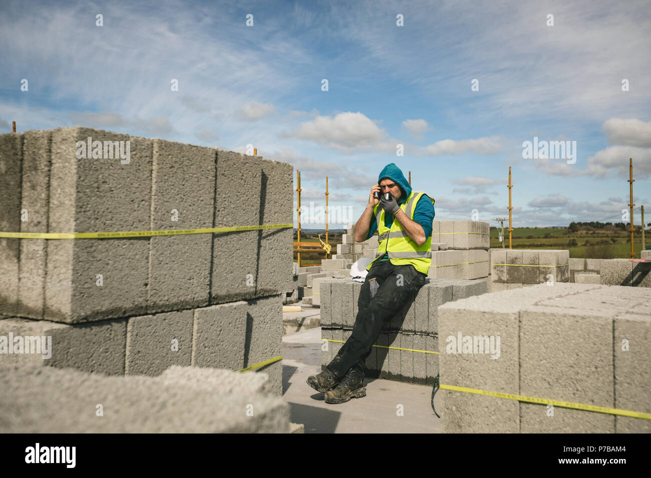 Construction drinking coffee construction site hi-res stock photography ...
