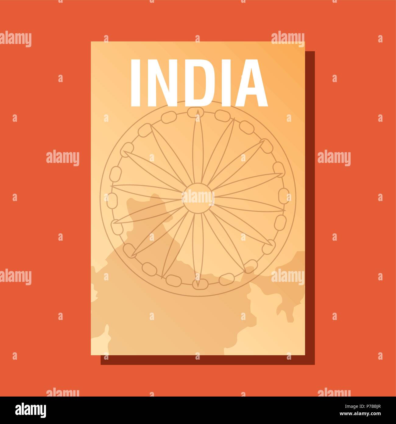 india design with ashoka wheel over orange background, colorful design ...