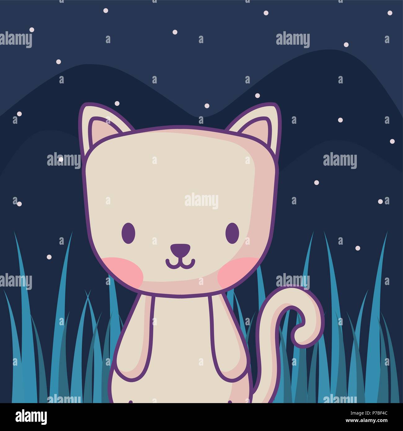 cute cat icon over landscape background, colorful design. vector ...