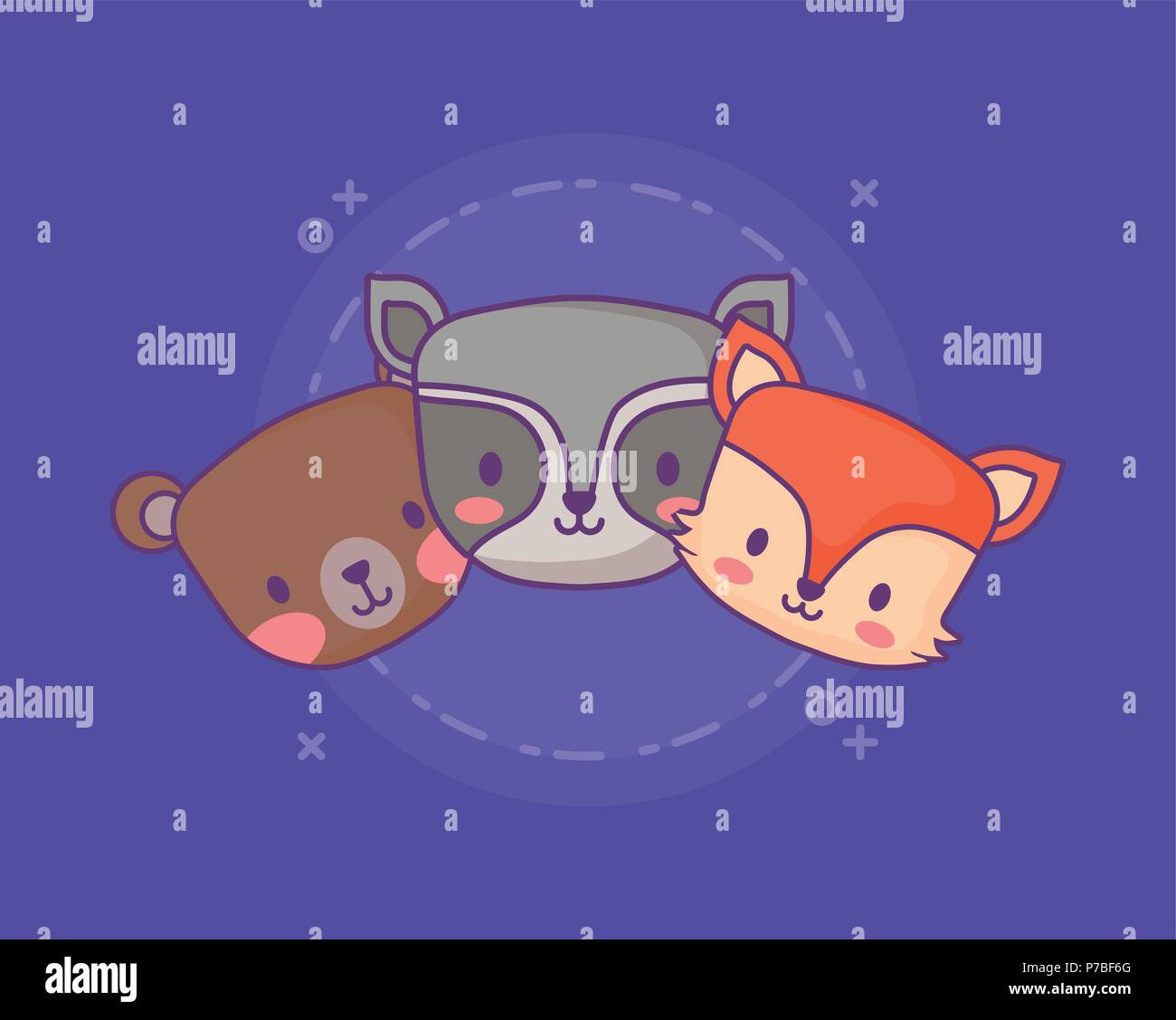 cute beer and animals over purple background, colorful design. vector ...