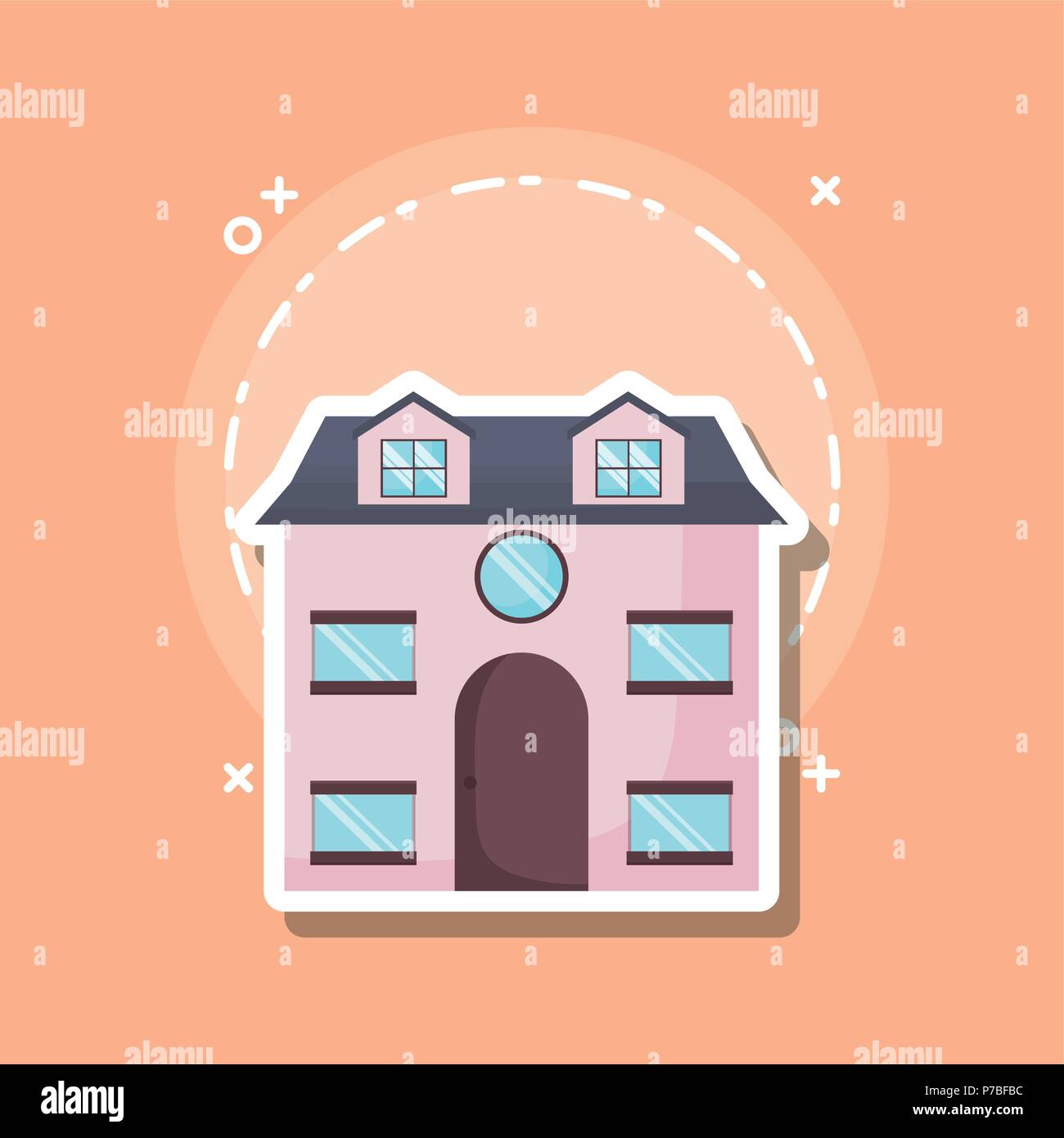 traditional house icon over orange background, colorful design. vector ...