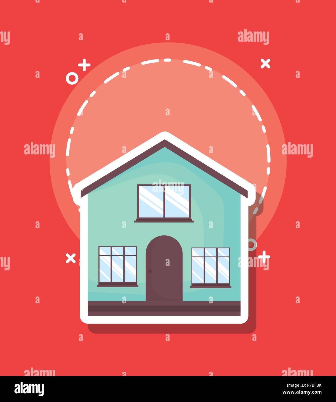 traditional house icon over red background, colorful design. vector ...