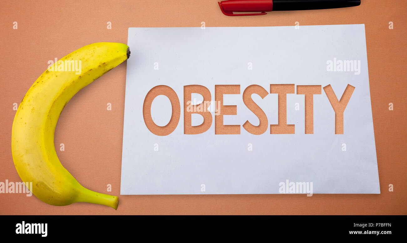 Text sign showing Obesity. Conceptual photo Medical condition Excess of ...