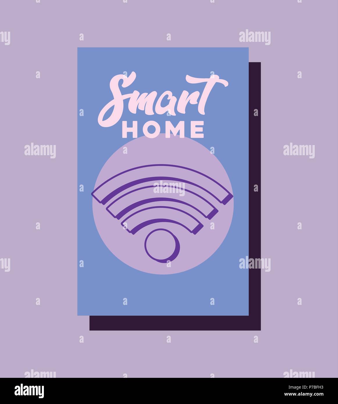Smart home design with wifi symbol icon over purple background ...