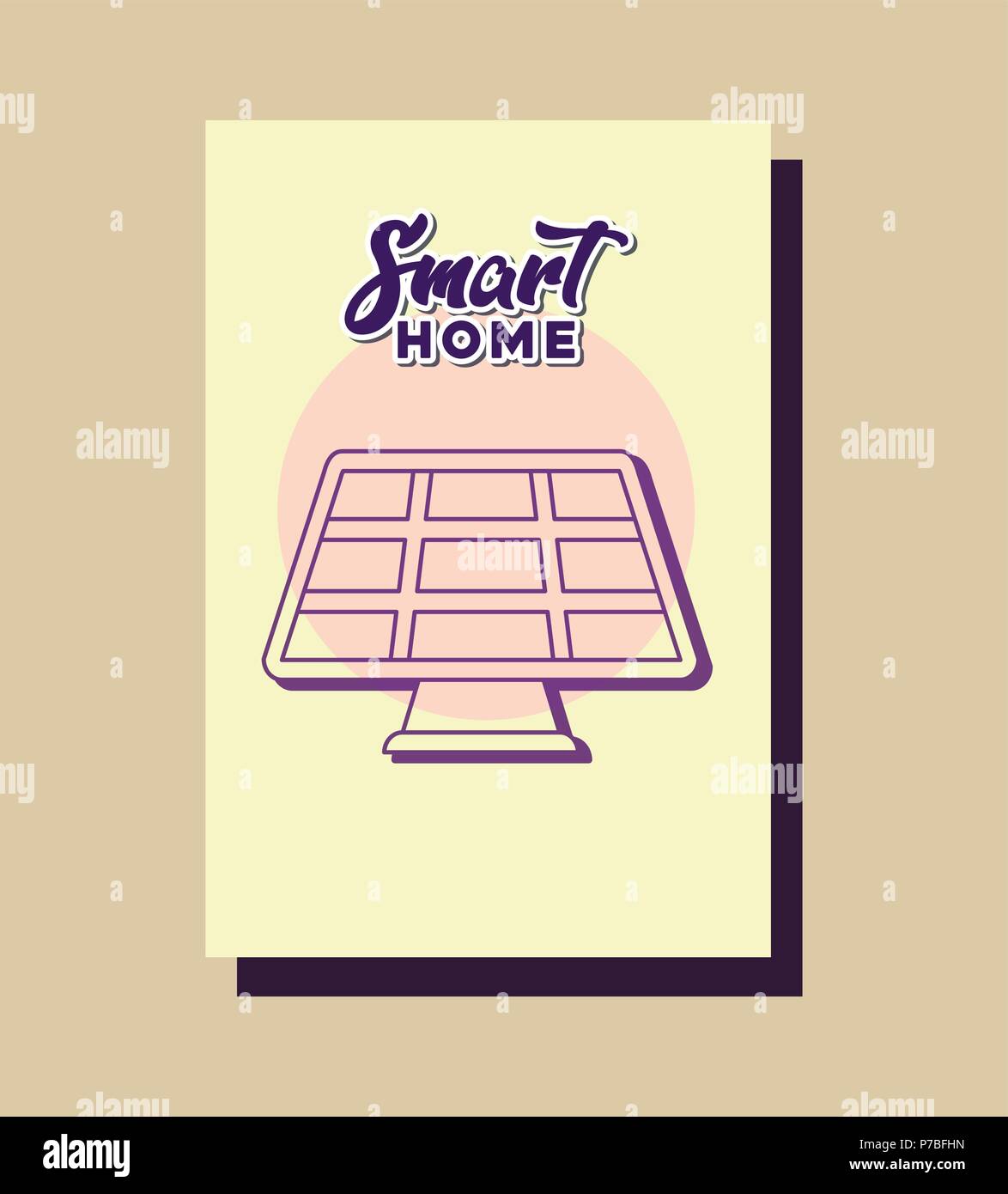 Smart home design with solar panel icon over yellow background ...