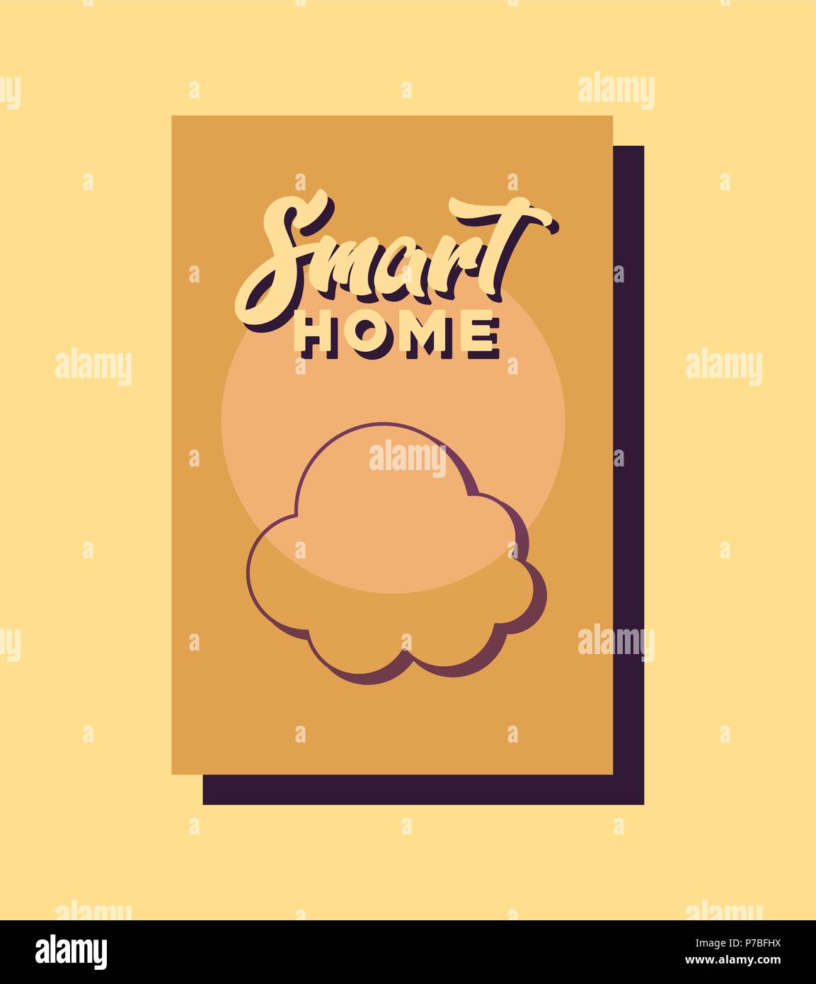 Smart home design with cloud icon over yellow background, colorful ...