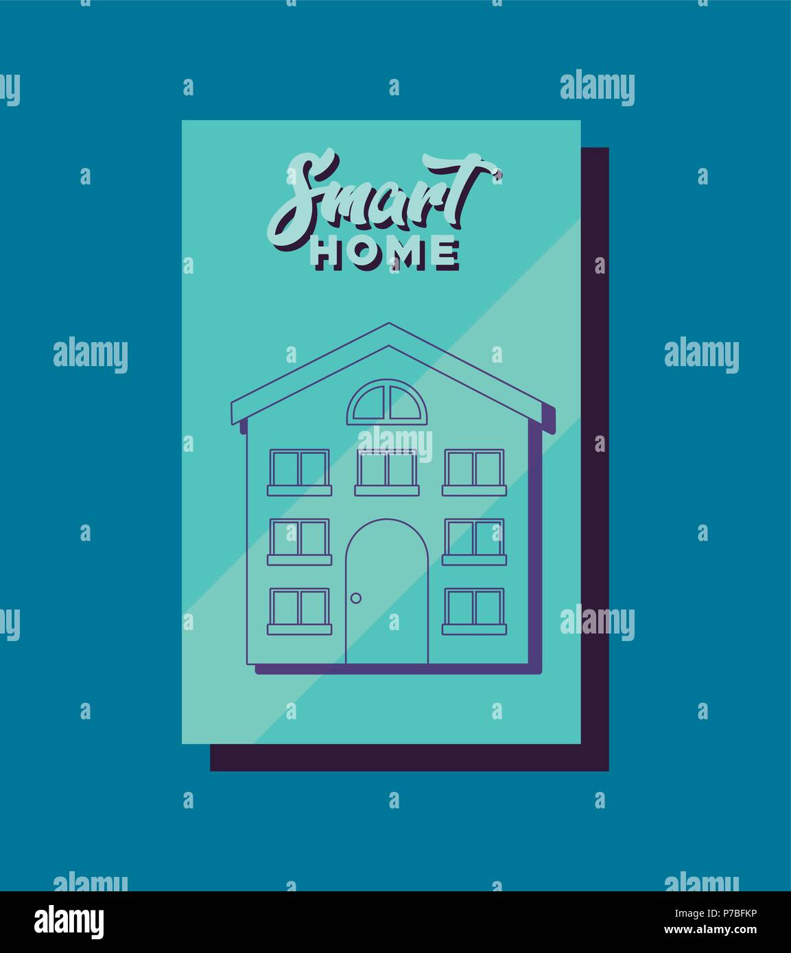 Smart home design with house icon over blue background, colorful design ...