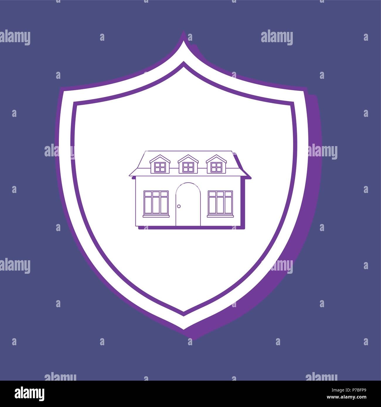 shield with modern house icon over blue background, colorful line ...