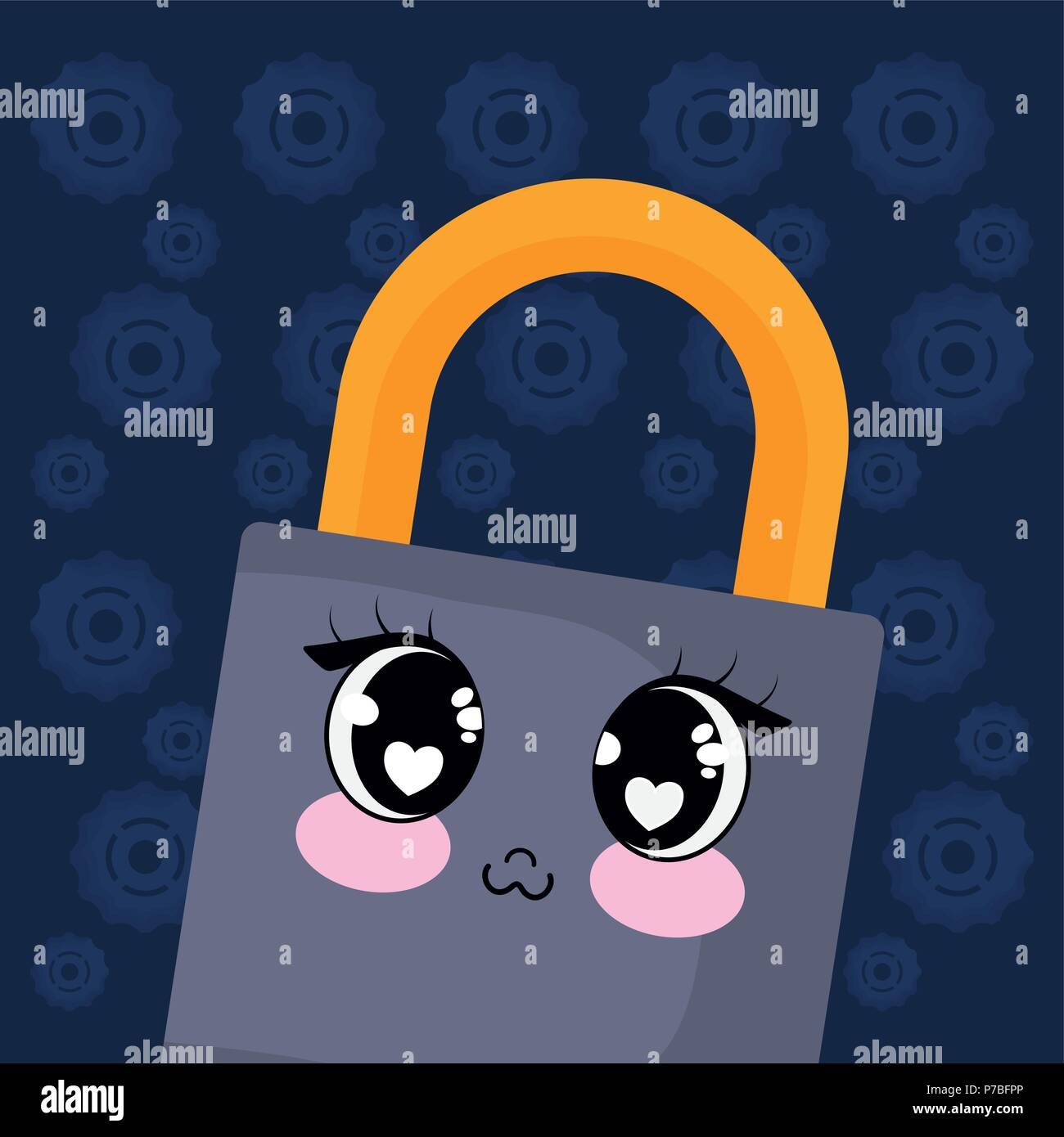 kawaii padlock icon over blue background, colorful design. vector ...