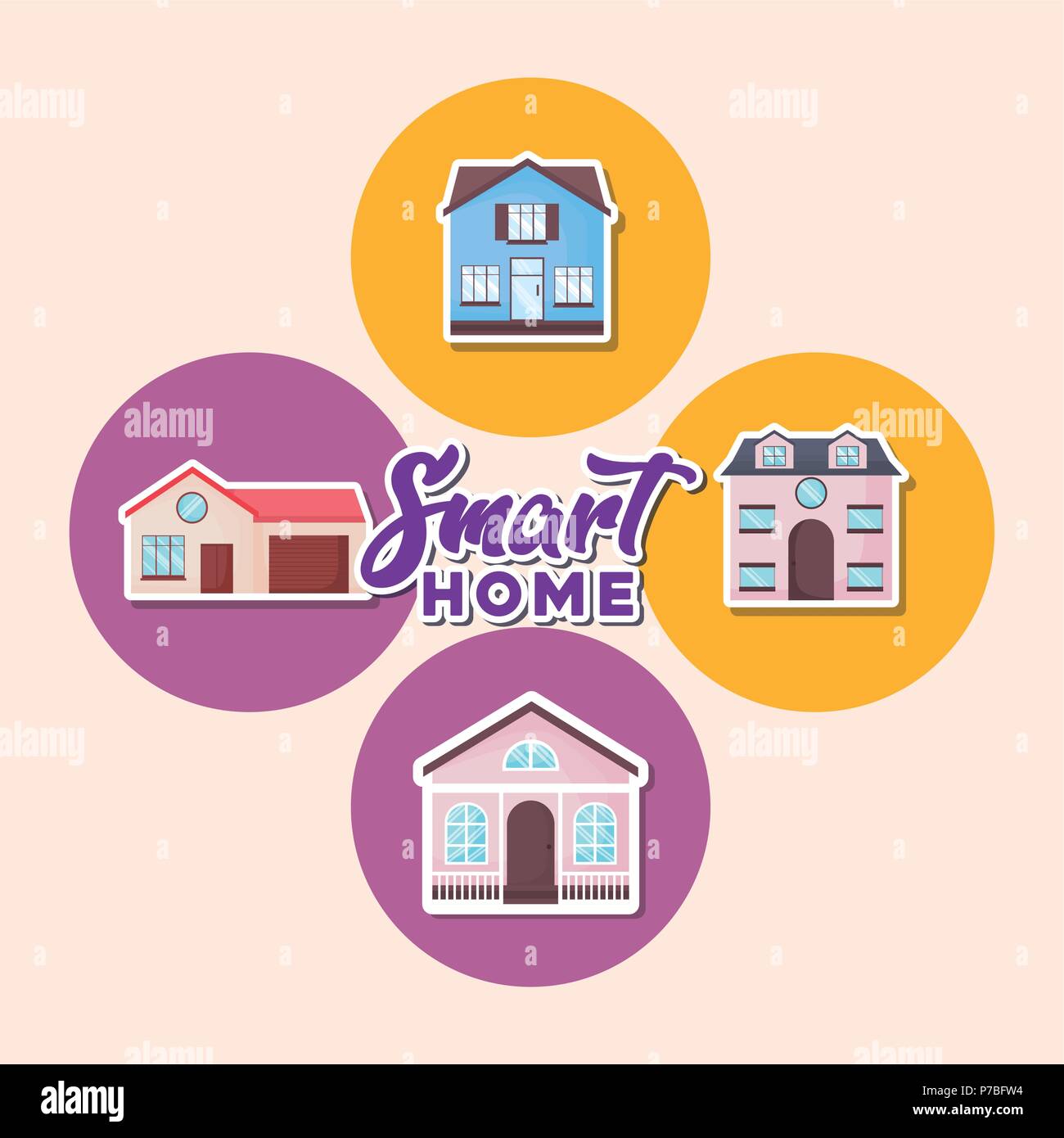 smart home design with modern houses icon over orange background ...