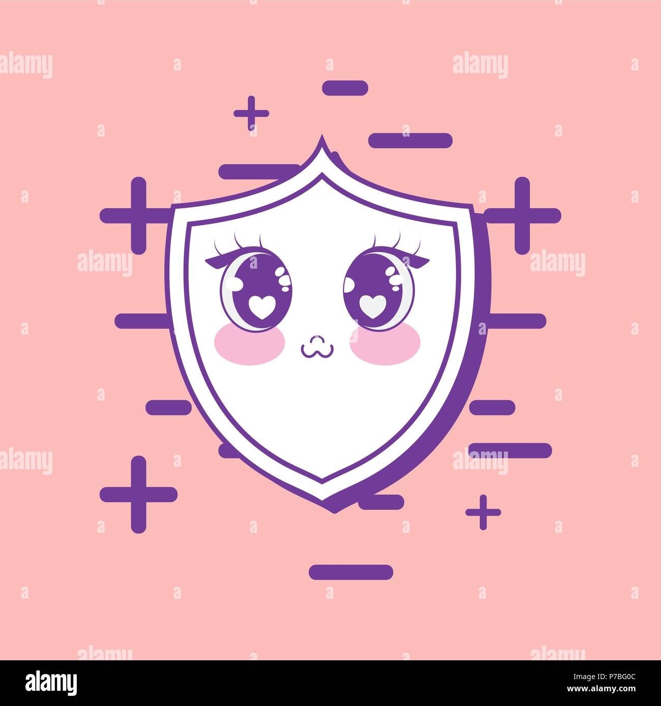 kawaii shield icon over pink background, colorful line design. vector ...