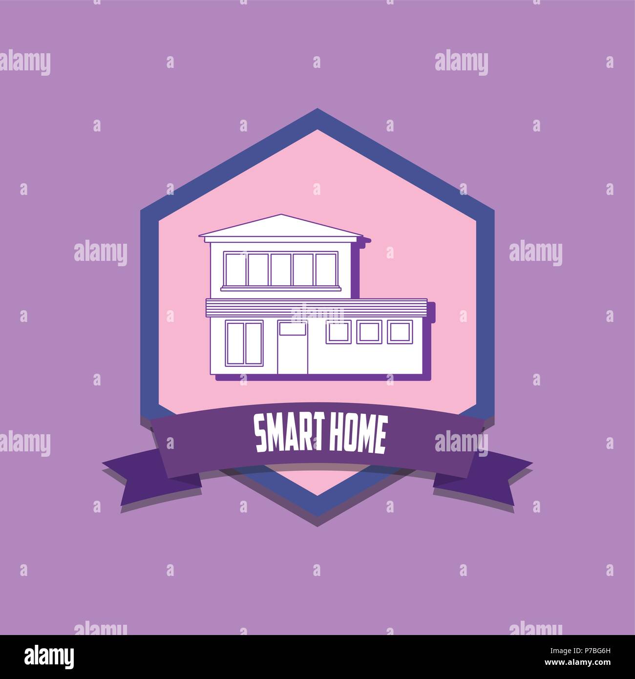 emblem of smart home design with modern house icon over purple ...
