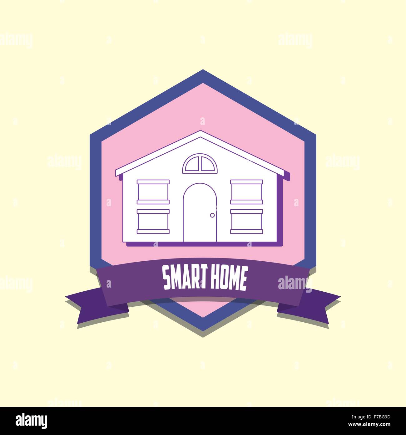 emblem of smart home design with modern house icon over yellow ...