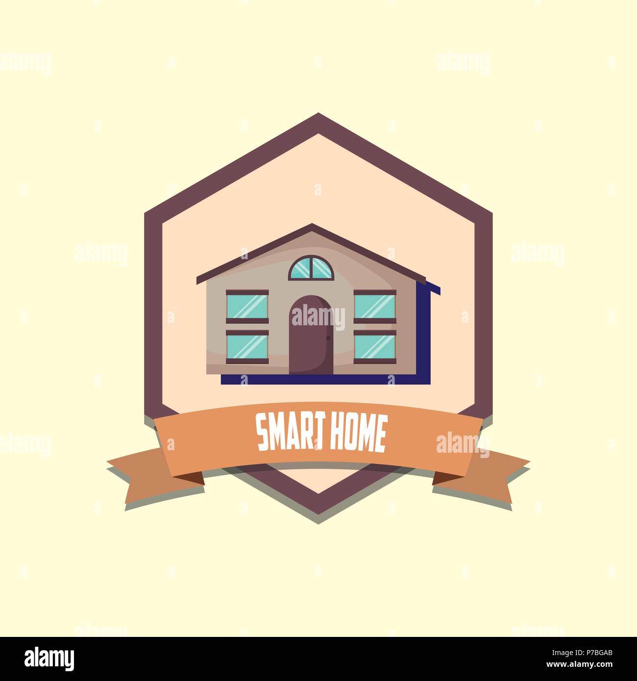 emblem of smart home design with modern house icon over yellow ...