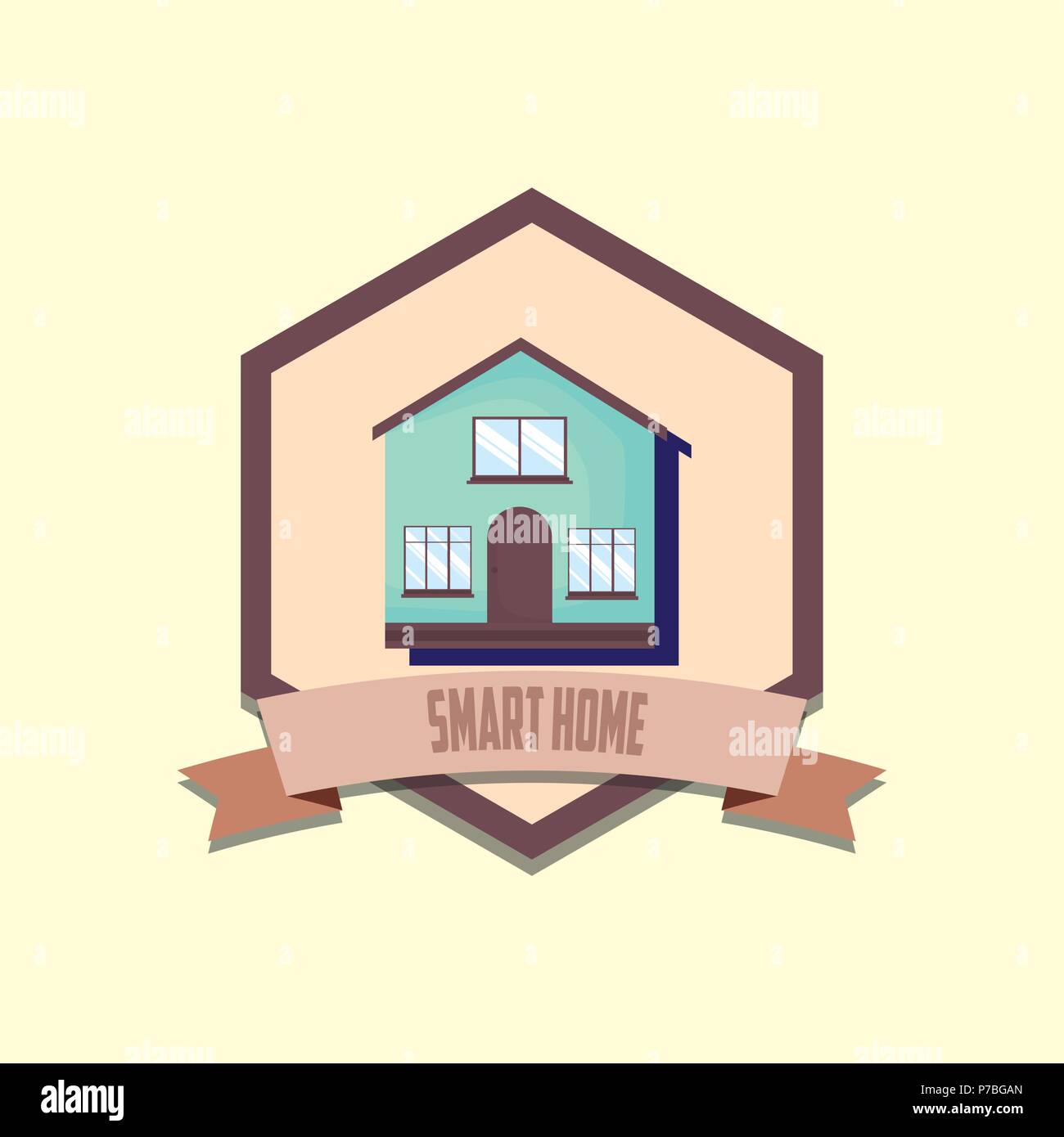 emblem of smart home design with modern house icon over yellow ...