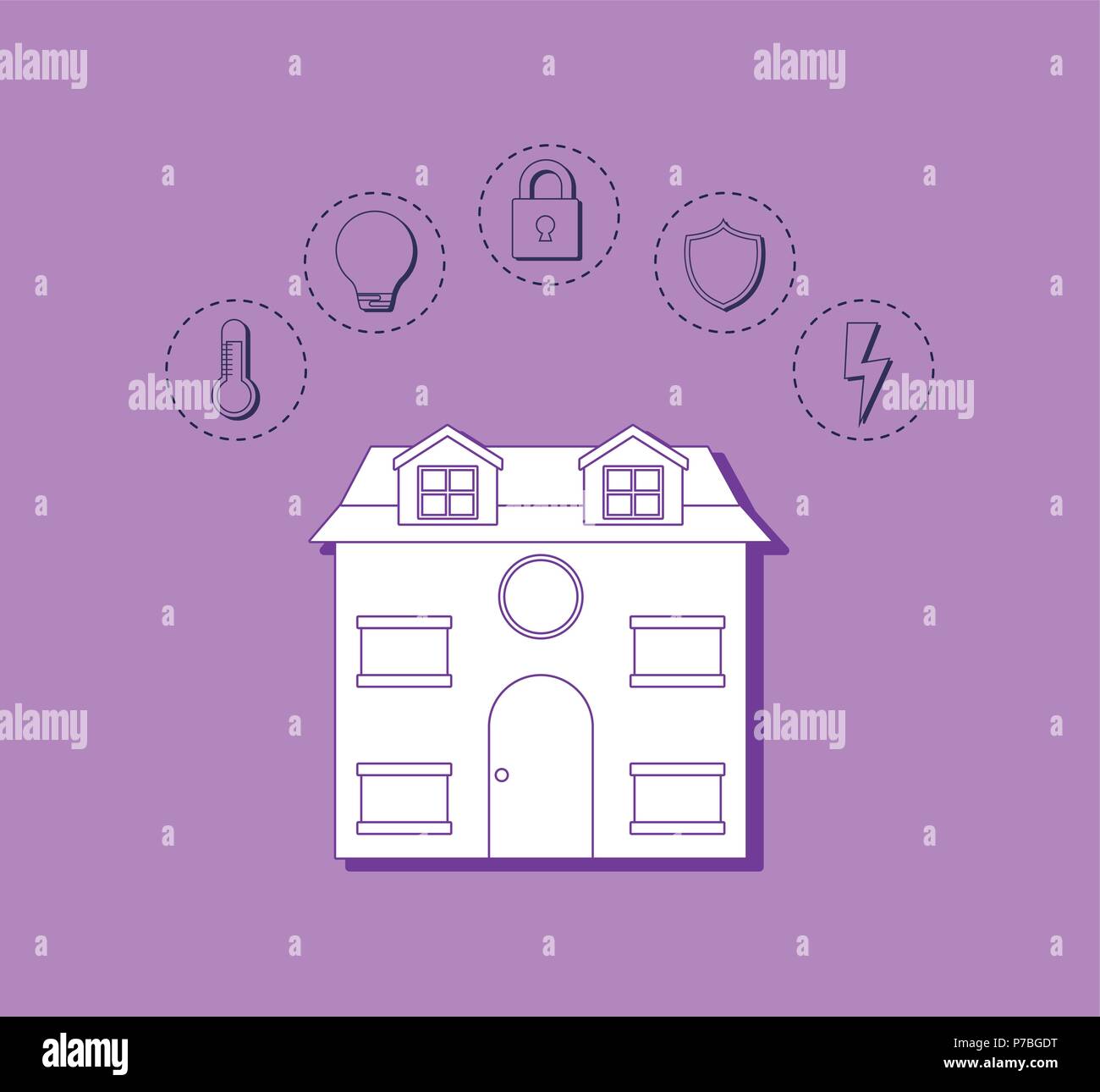 modern house with smart home related icons over purple background ...