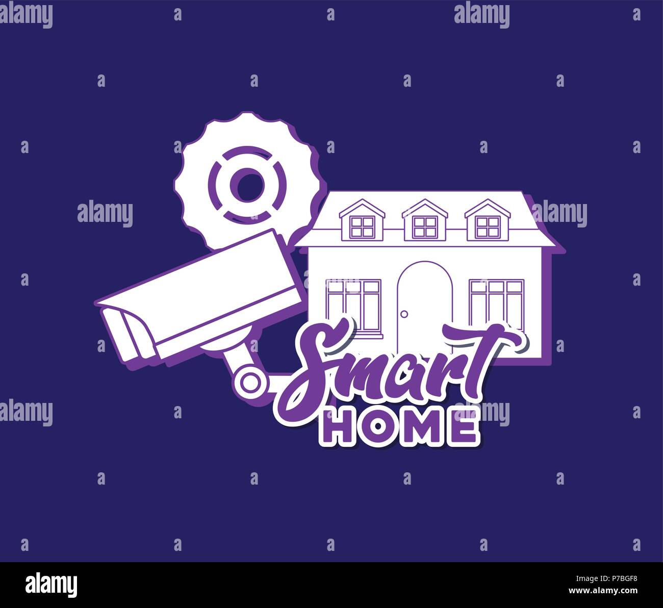 smart home design with house and security camera over blue background ...