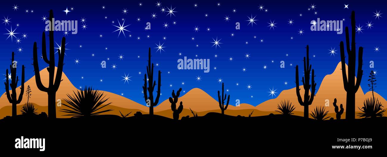 A stony desert at night. Desert landscape, night scene. Desert with ...