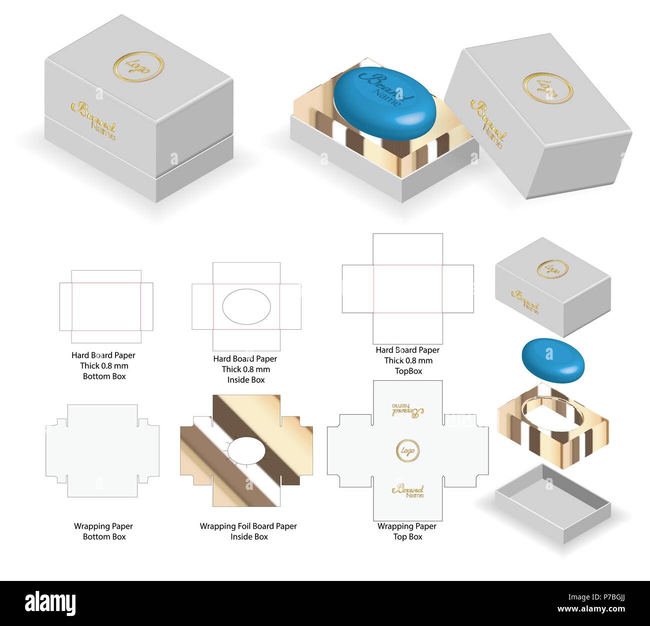 Rigid Box For Rounded Soap Mockup with Dieline Stock Vector Image & Art ...
