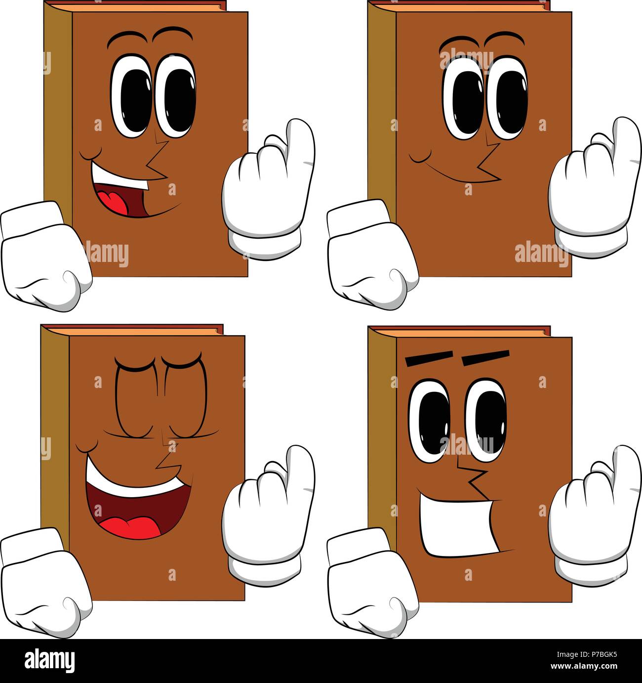 Books inviting to come there. Cartoon book collection with happy faces ...