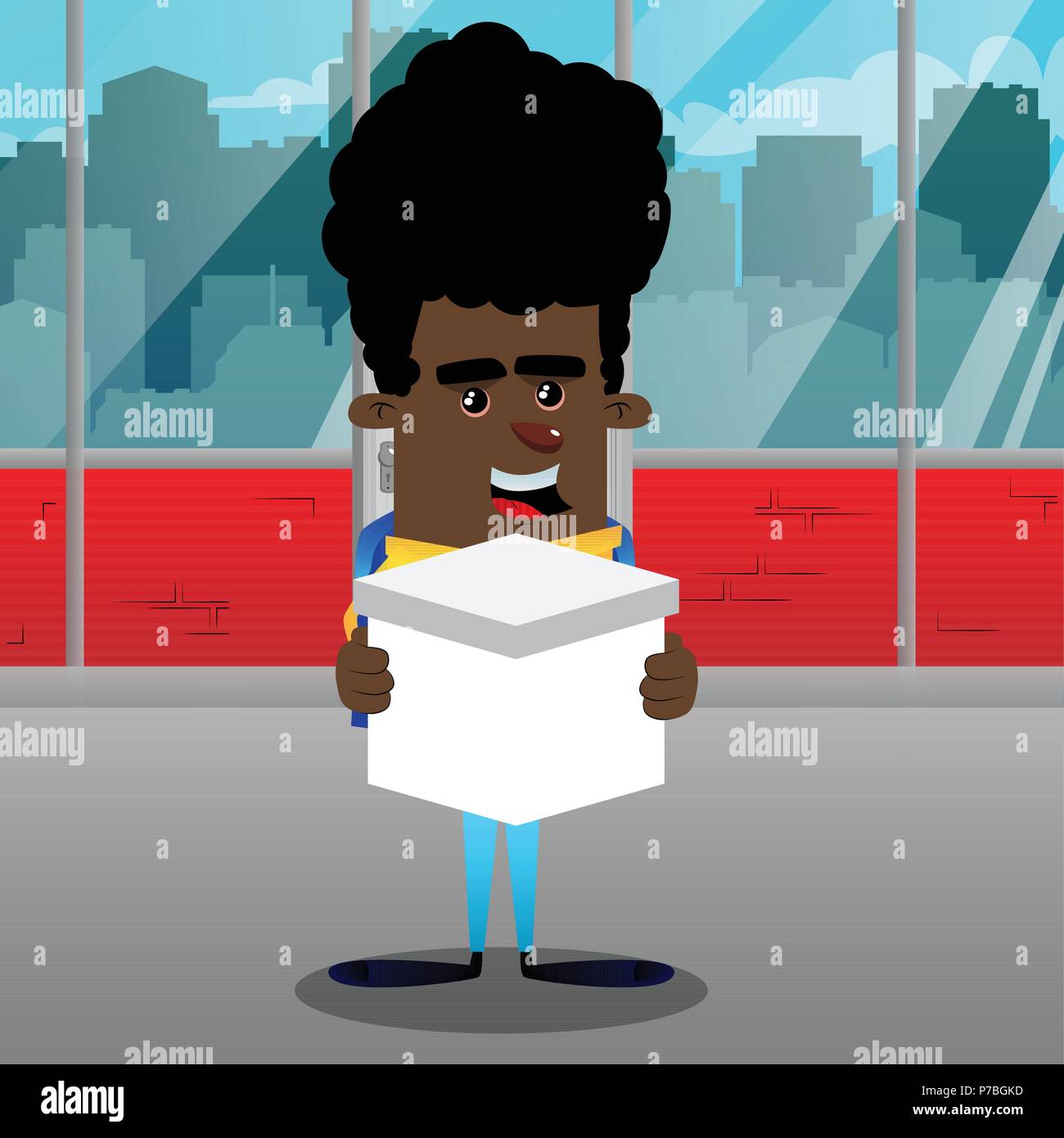 Schoolboy holding white box. Vector cartoon character illustration ...