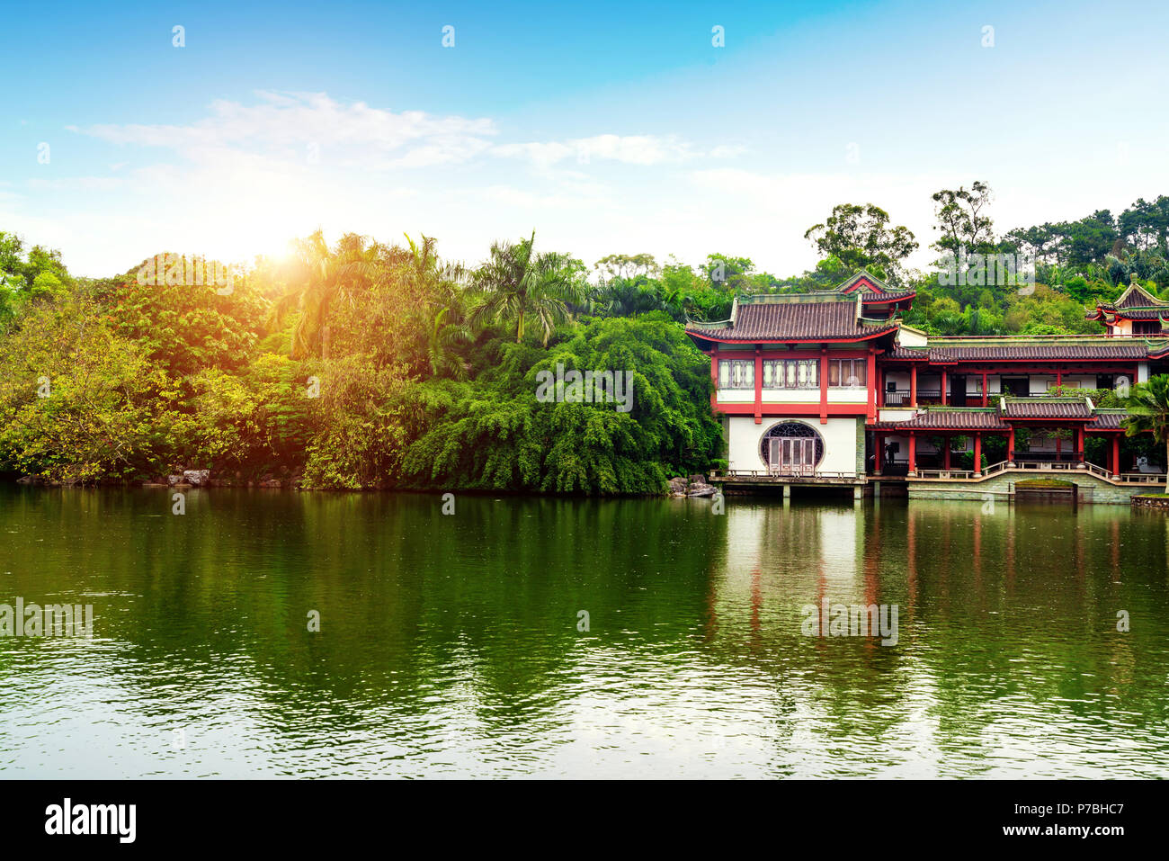 Guangxi Nanning Qingxiu Shan scenery, lakes and ancient buildings Stock ...
