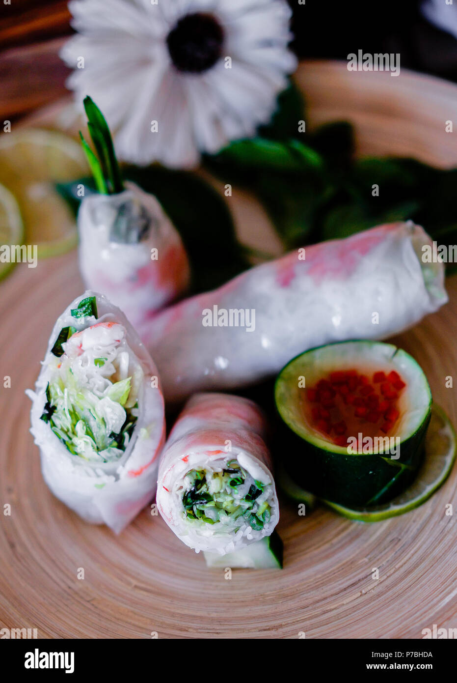 Shrimps wrapped in rice paper is a famous traditional food of Vietnam ...