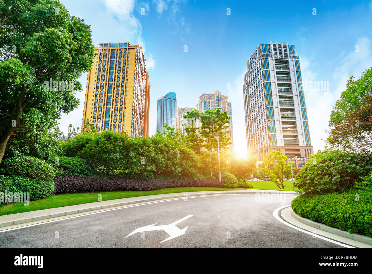 empty road with modern buildings on background,shanghai,china Stock ...